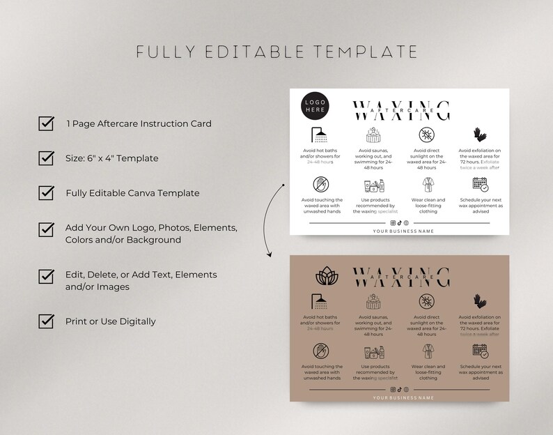 Waxing Aftercare Card | Post Wax Aftercare Card | Post Wax Aftercare ...