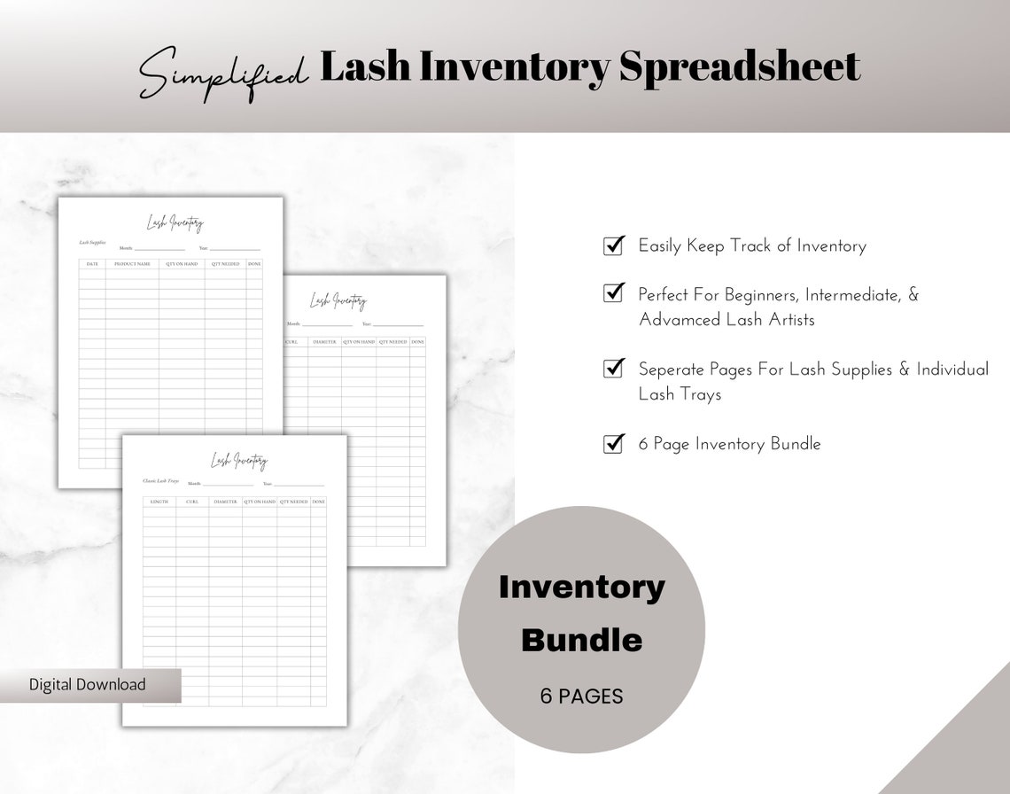 Simplified Lash Inventory Spreadsheet | Lash Inventory | Lash Supplies ...
