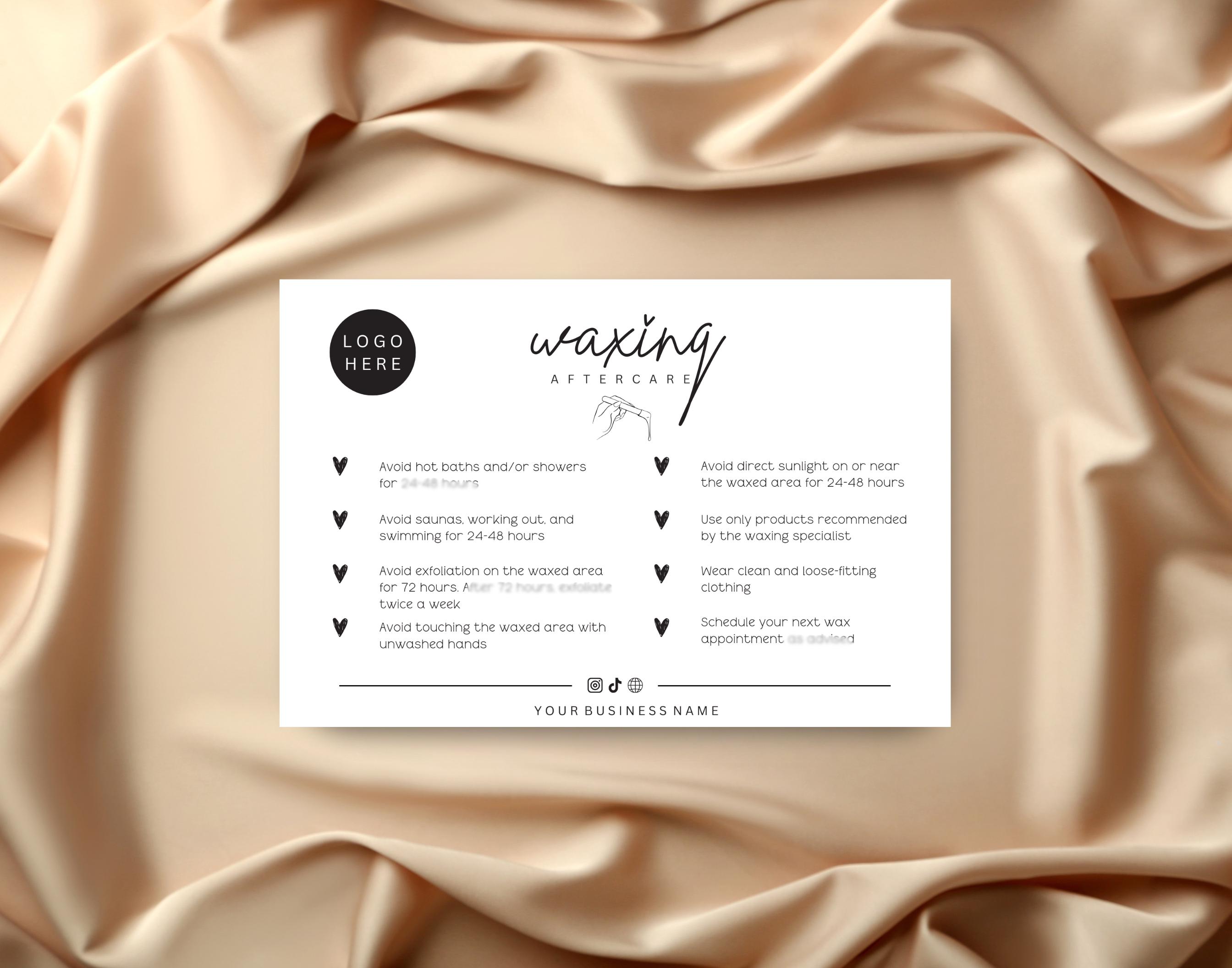 Waxing Aftercare Instructions | Aftercare Instruction Card Waxing ...
