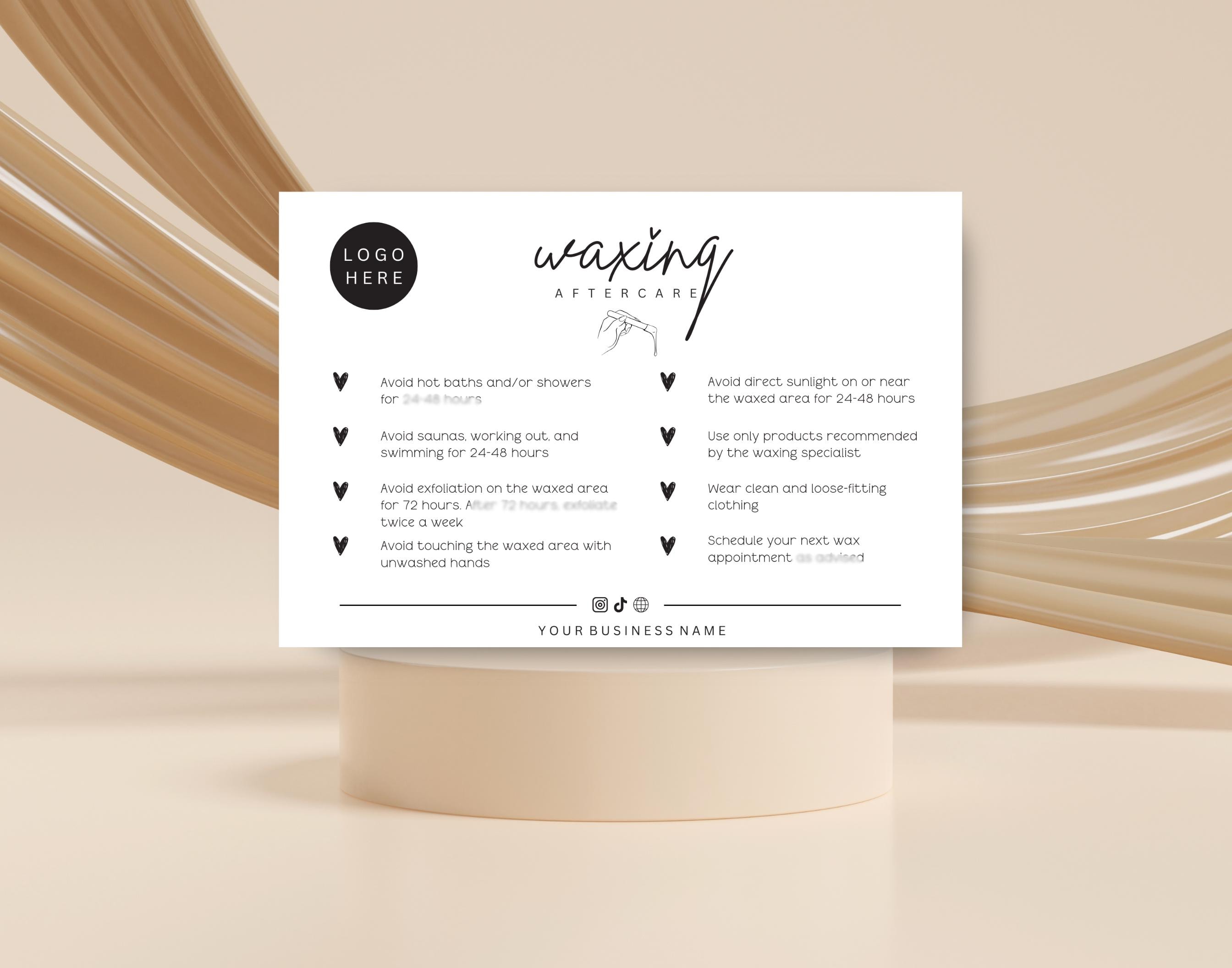 Waxing Aftercare Instructions | Aftercare Instruction Card Waxing ...