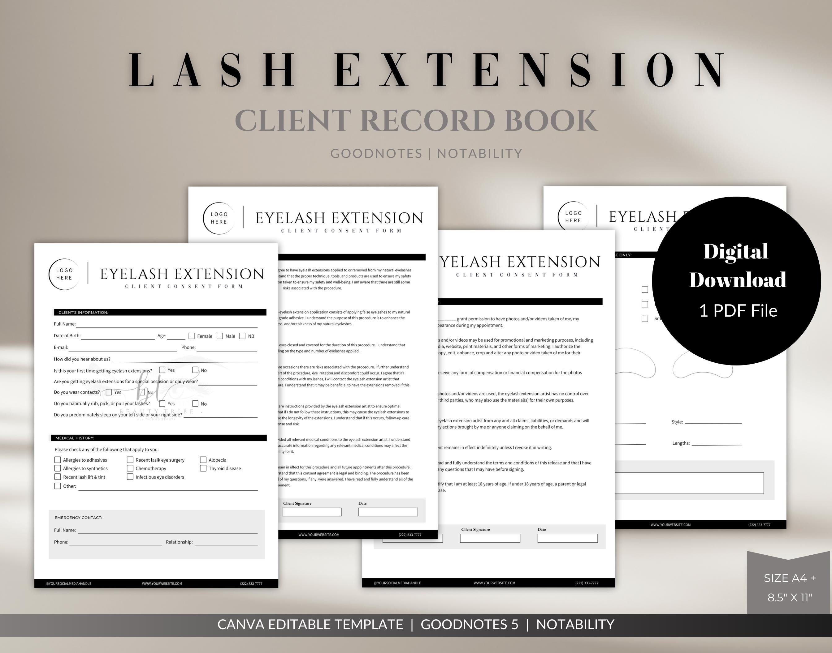 Client Record Book Eyelash Extensions | Lash Extension Client Record ...