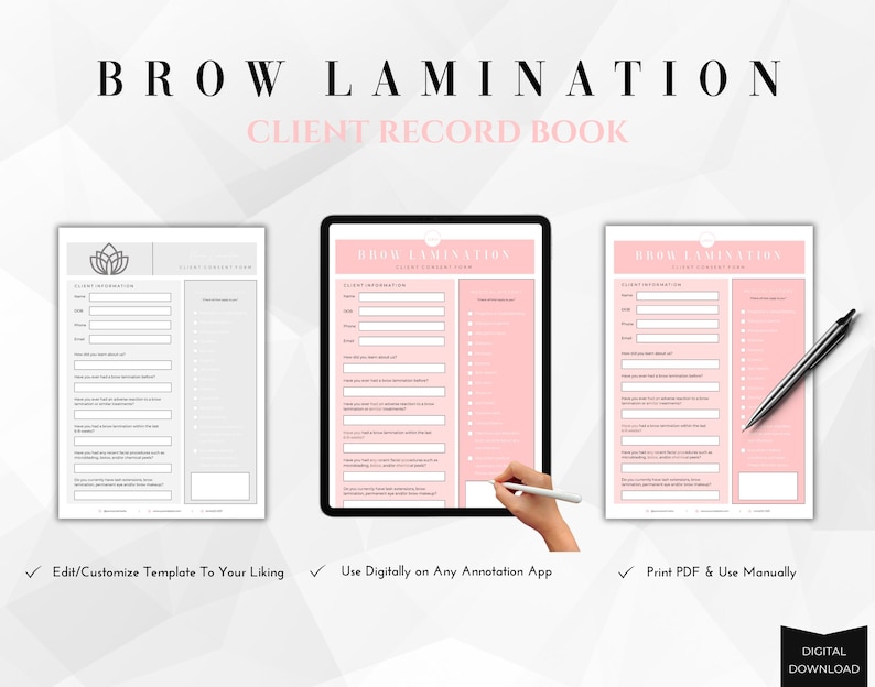Brow Lamination Client Record Book | Brow Lamination Client Intake ...