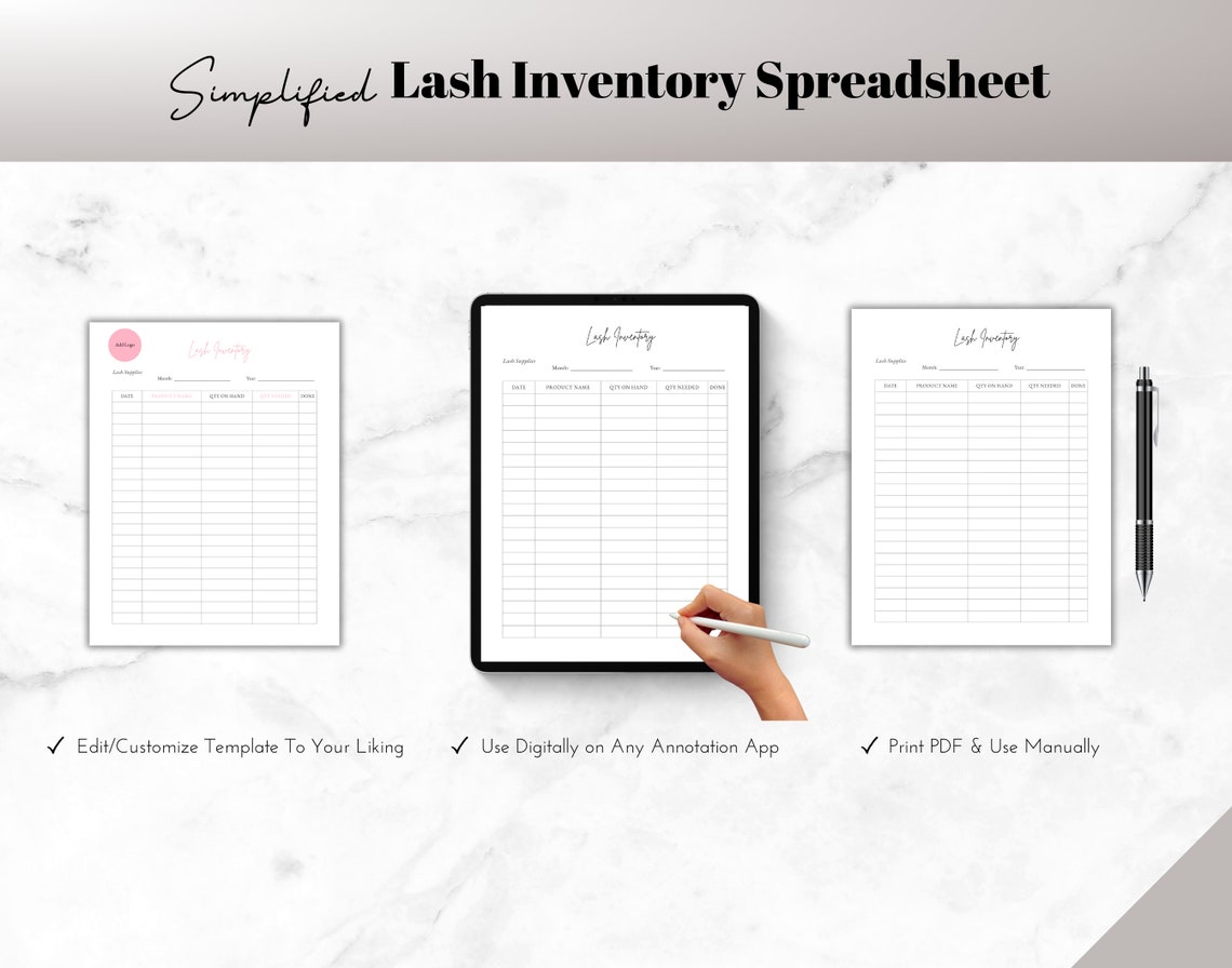 Simplified Lash Inventory Spreadsheet Lash Inventory Lash Supplies Lash ...