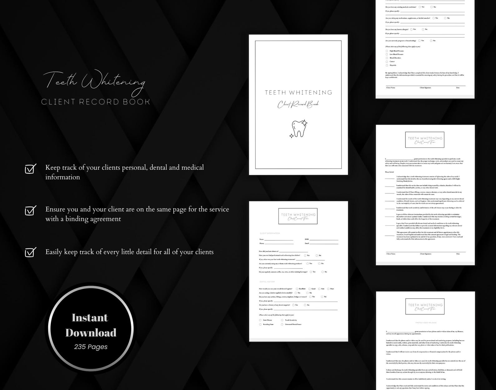 Teeth Whitening Client Record Book | Minimalist Client Record Book ...