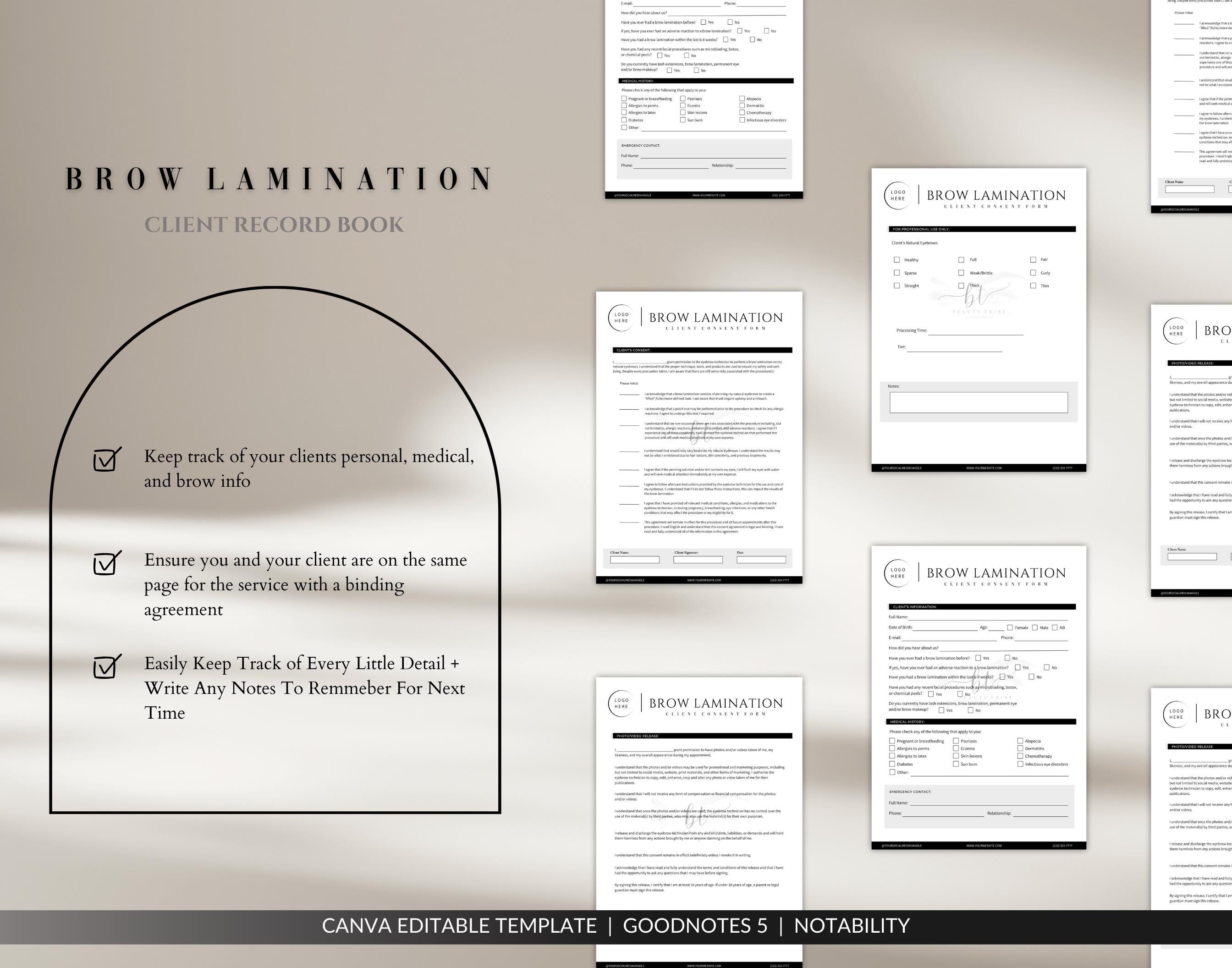Client Record Book Brow Lamination | Brow Lamination Client Intake ...
