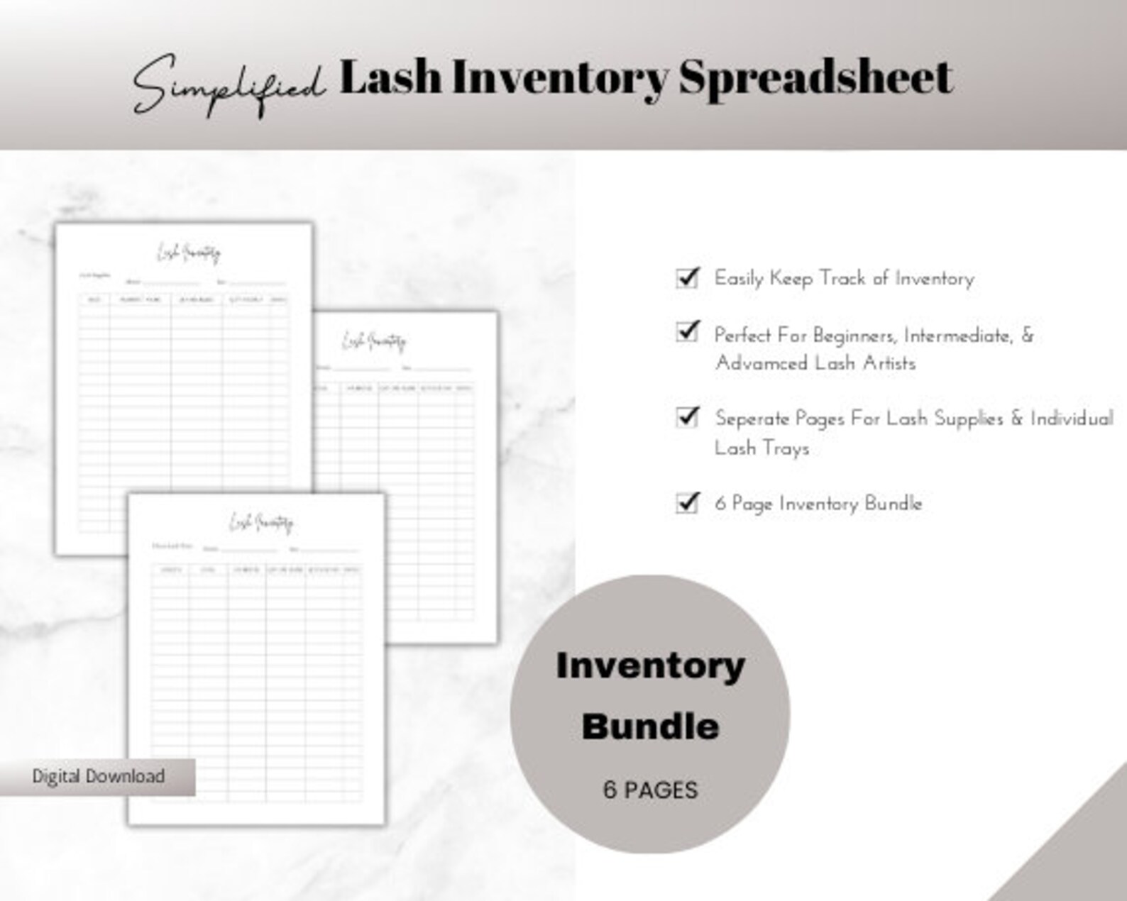 Simplified Lash Inventory Spreadsheet Lash Inventory Lash - Etsy