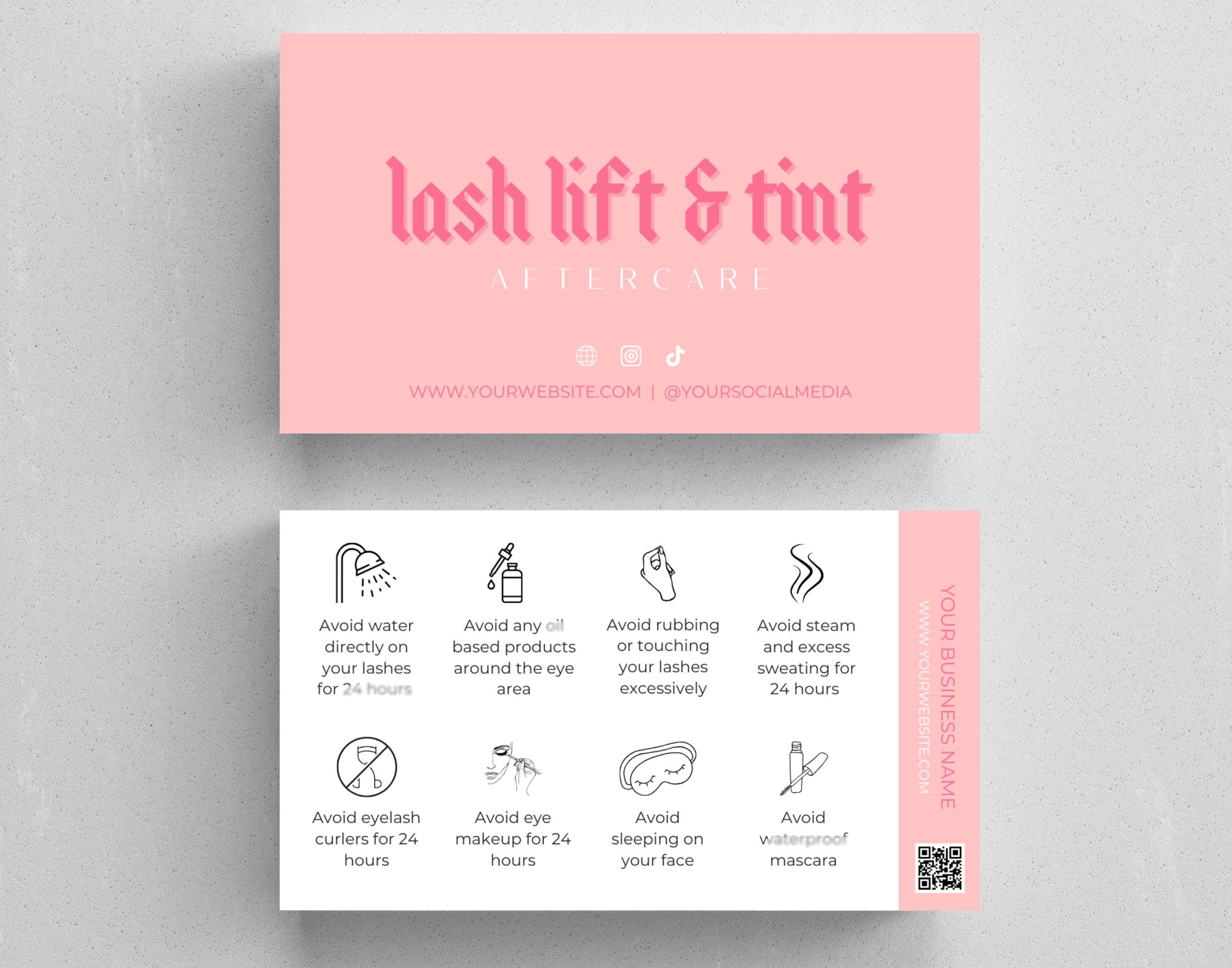 Lash Lift and Tint Aftercare | Aftercare Cards Lash Lift and Tint ...