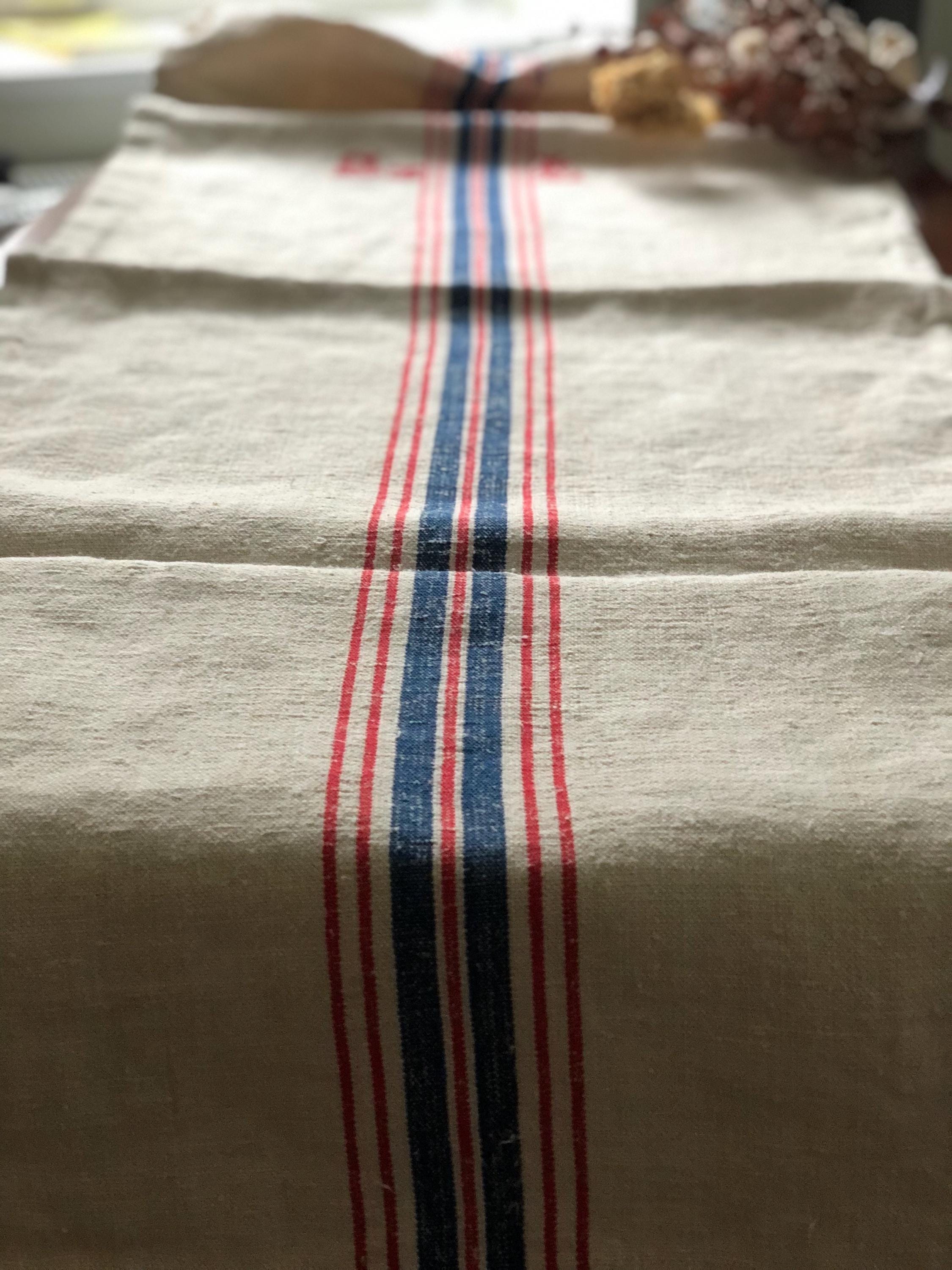 Antique Hungarian Grain Sack, Handwoven Linen Fabric, Red & Blue ...