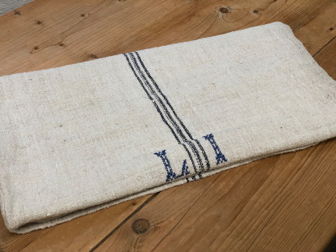 Antique Hungarian Grain Sack With Inky Blue Stripes and Initials - Etsy