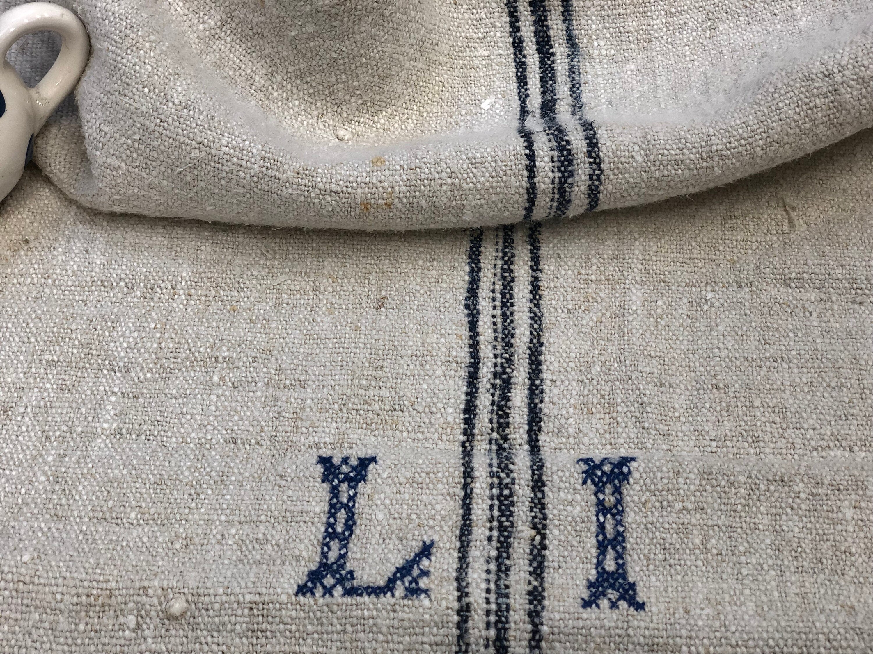 Antique Hungarian Grain Sack With Inky Blue Stripes and Initials - Etsy