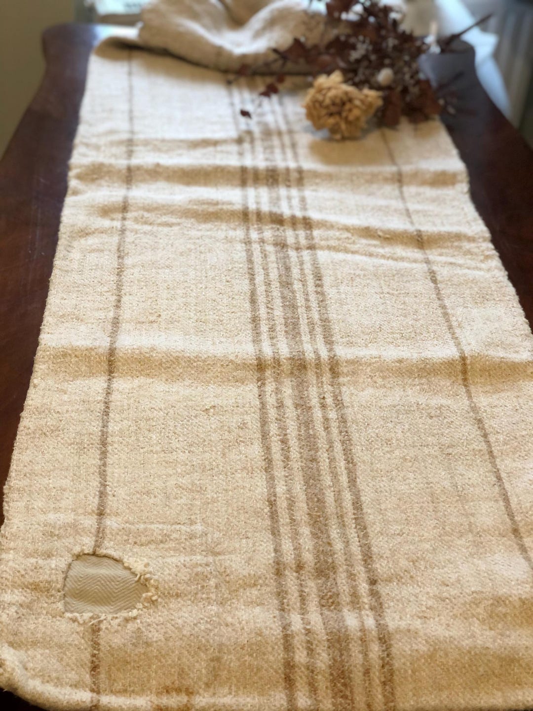 Caramel Striped Vintage Hungarian Grain Sack With Patch for Your ...