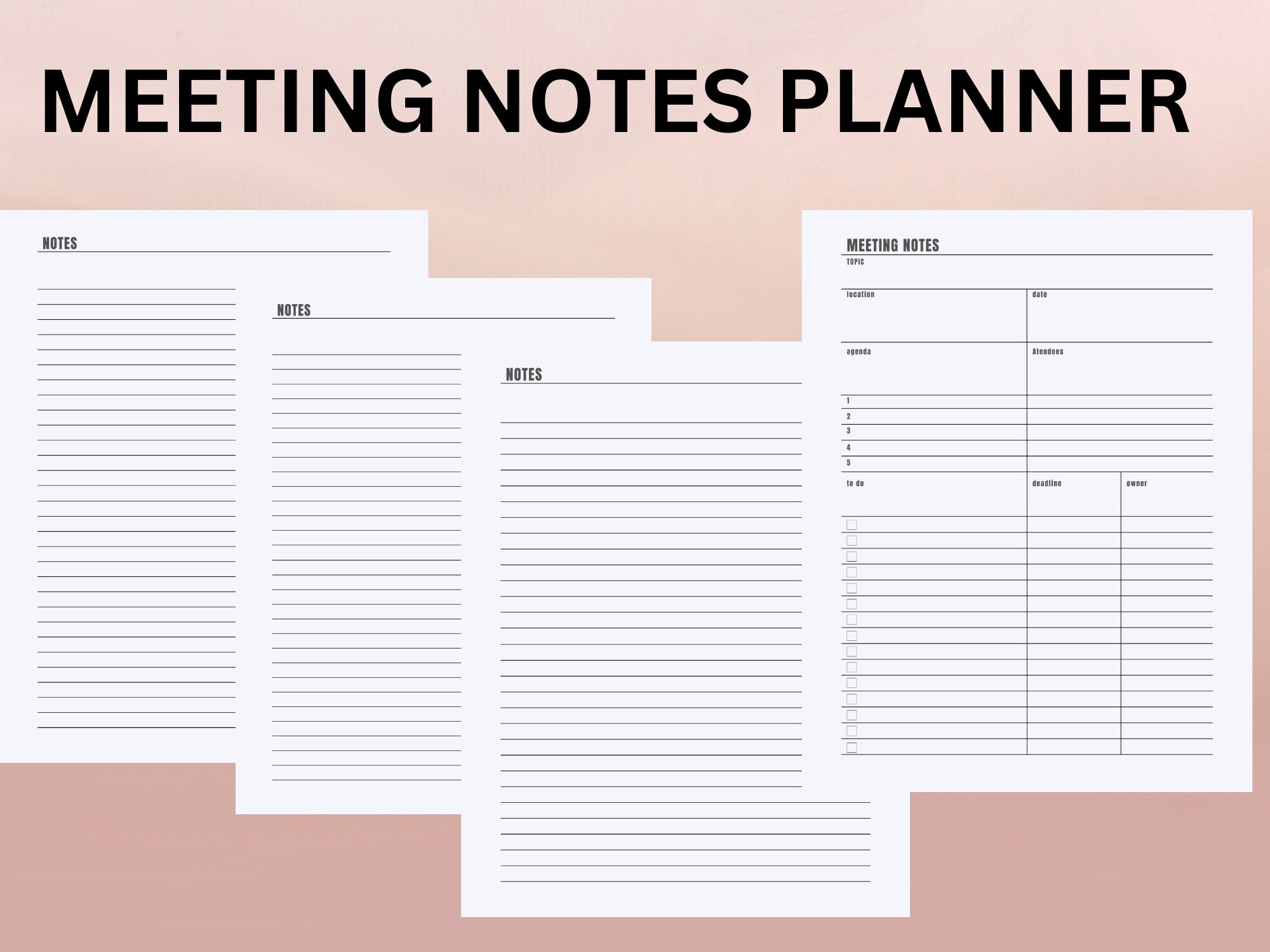 Meeting Notes Planner Printable, Digital Meeting Agenda Template ...