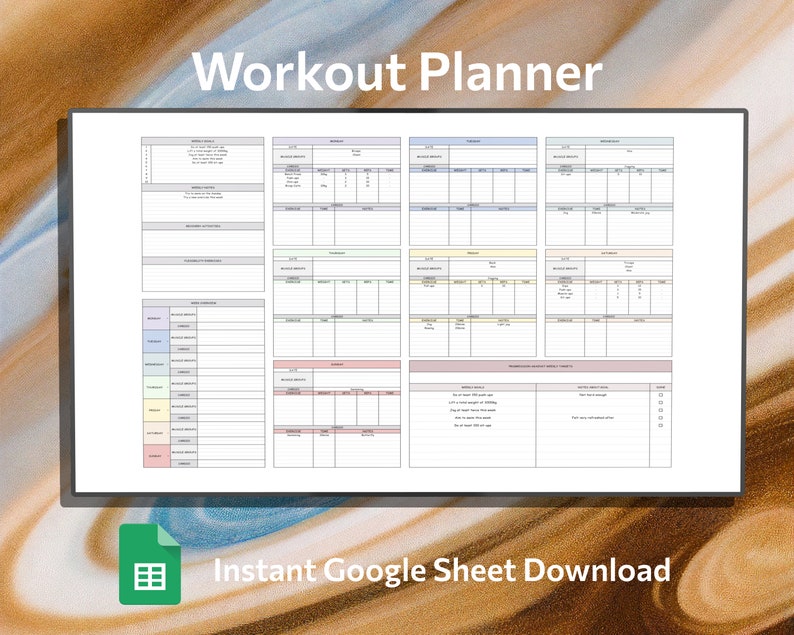 Workout Planner Reusable Google Sheet Spreadsheet Template 2023 ...