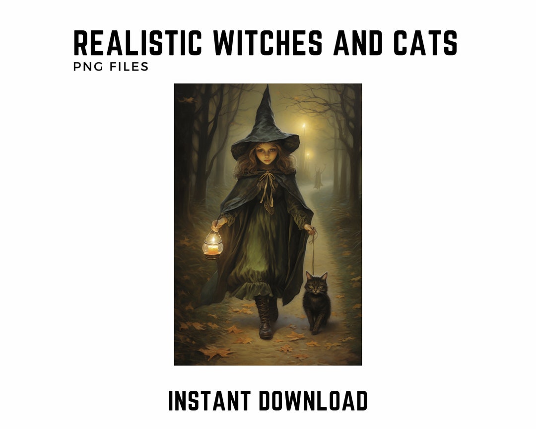 Realistic Witches and Cats PNG Images for Commercial Use (made to Order ...