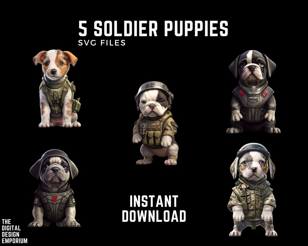 Realistic Soldier Puppies SVG Images for Commercial Use, Clipart, No ...