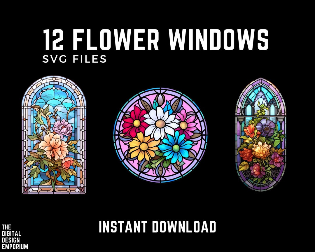 Flower Stained Glass Windows SVG Images for Commercial Use, No ...