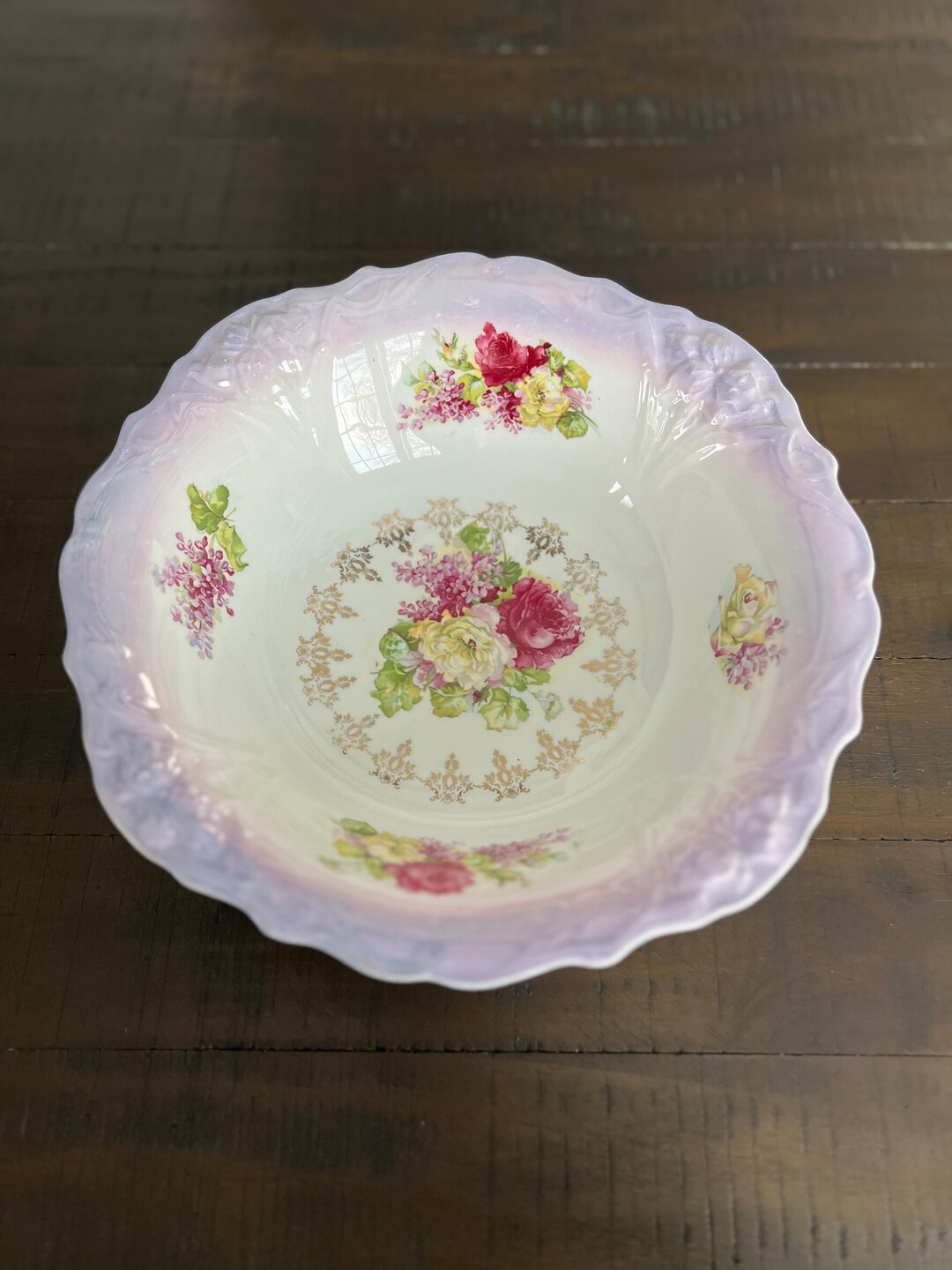 Vintage German Lusterware Bowl, Floral Porcelain Decor - Etsy