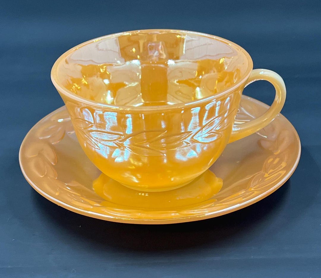 Vintage Fire King Peach Lusterware Teacup & Saucer Set (5) - Etsy