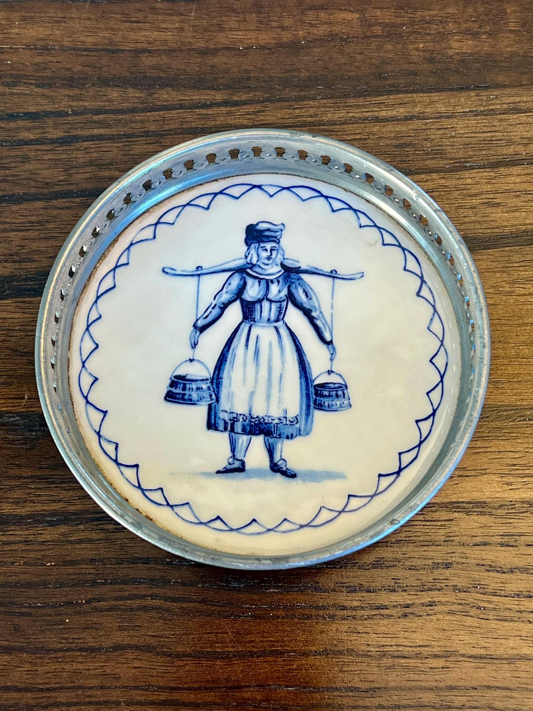 Vintage Delft Coaster With Metal Rim - Etsy