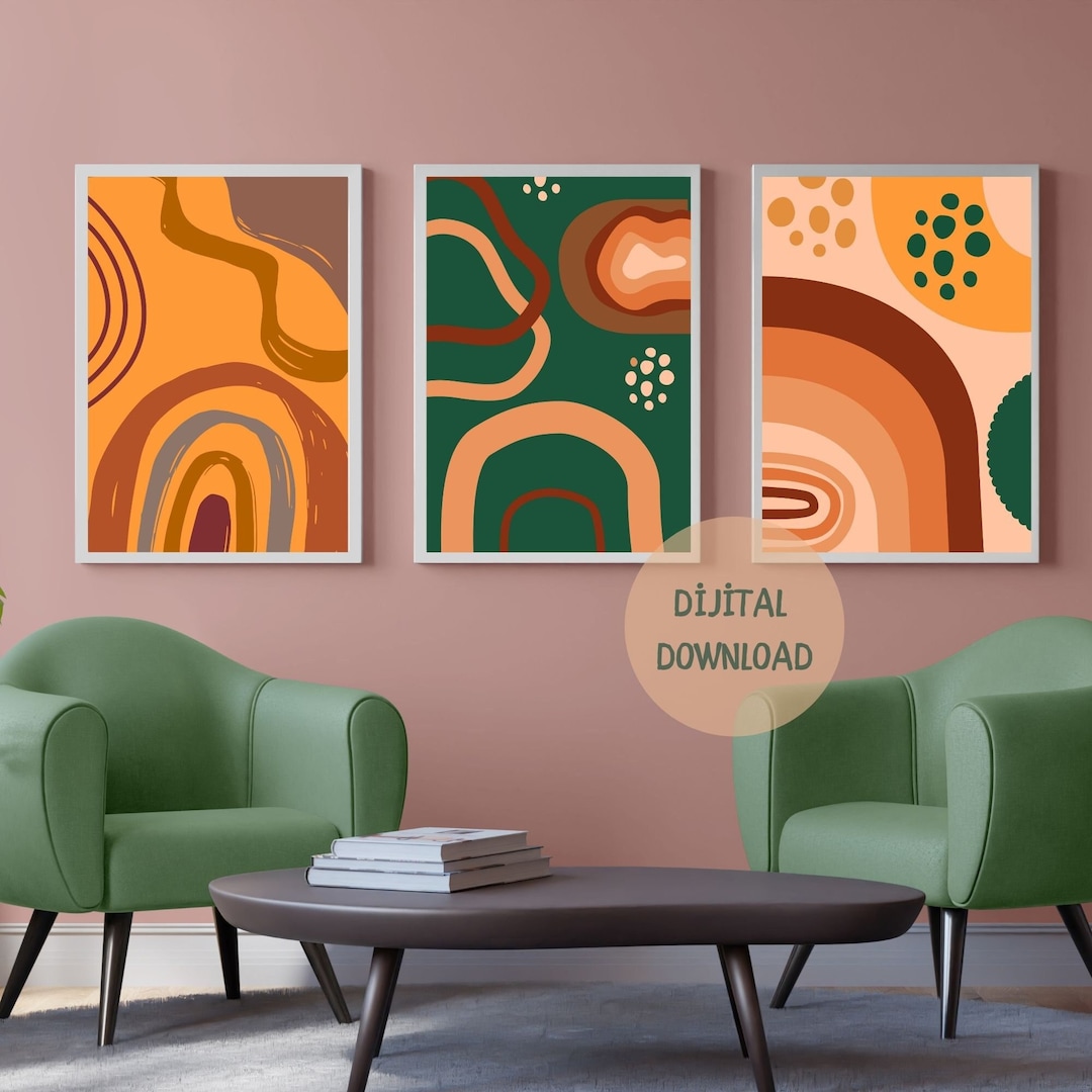Modern Digital Art , Set of 3 Prints, Geometric Abstract Wall Art Set ...
