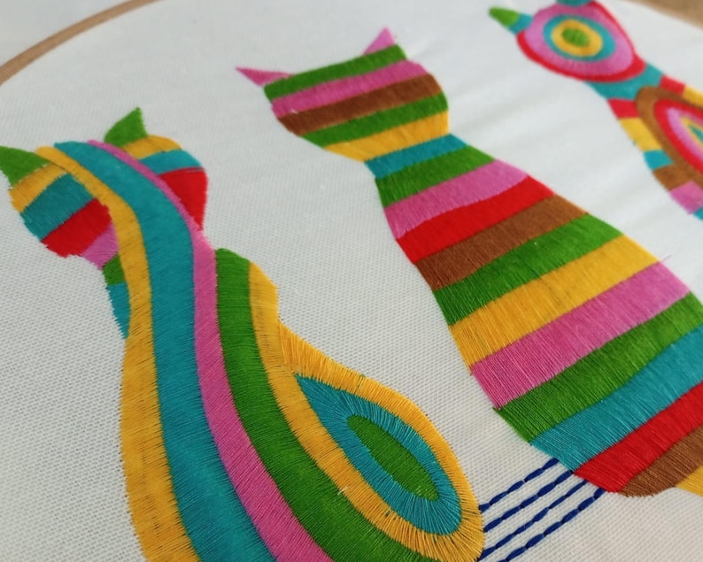 Colorful Cat Applique Artwork, Animal Embroidery Designs, Machine ...