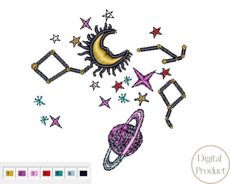 Galaxy Theme Machine Embroidery Files, Planet Applique Pattern, Space ...