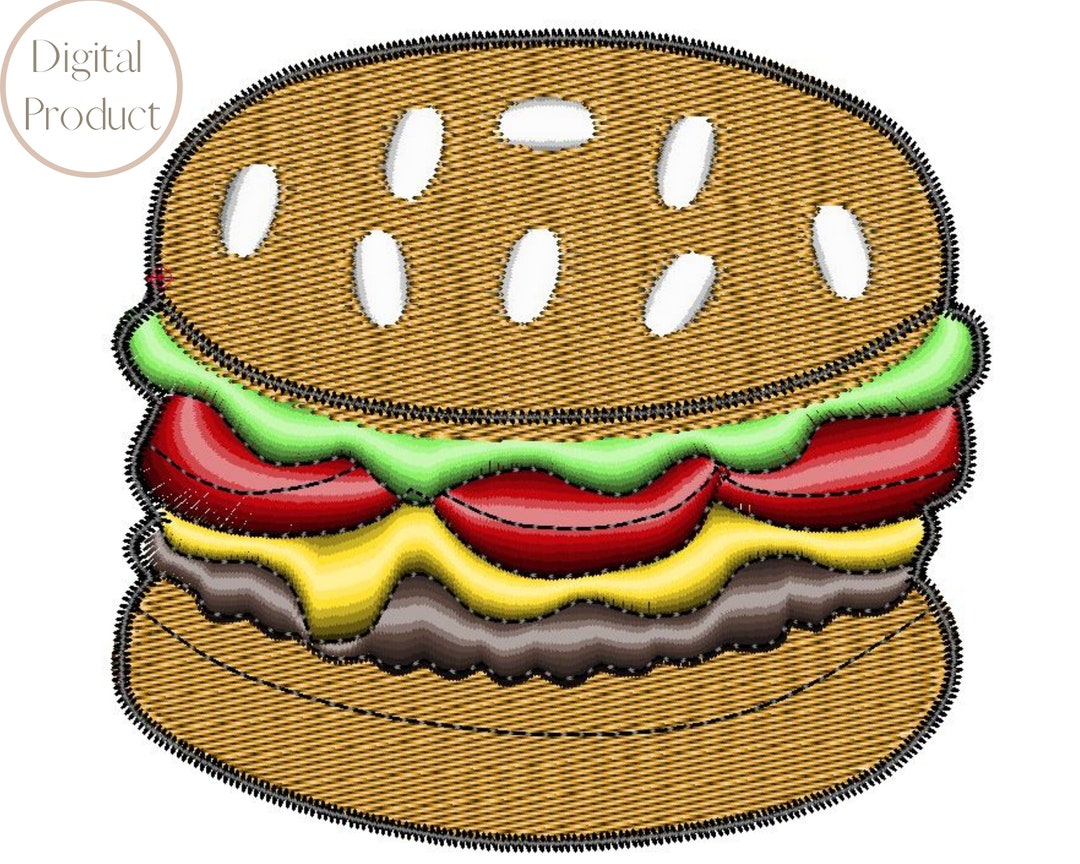 Burger Lovers Minimal Embroidery Designs, Machine Applique Pattern ...