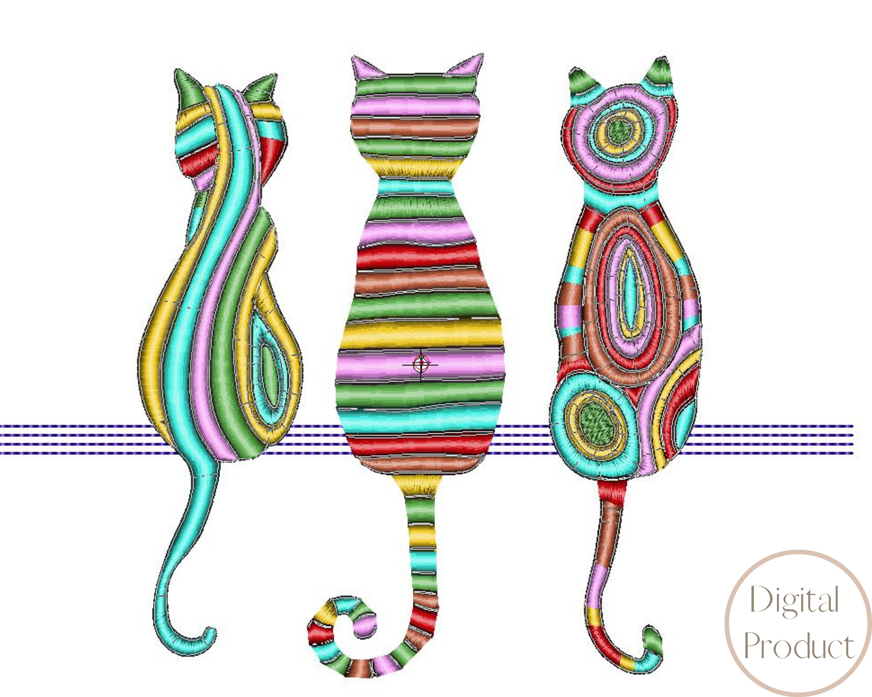 Colorful Cat Applique Artwork, Animal Embroidery Designs, Machine ...