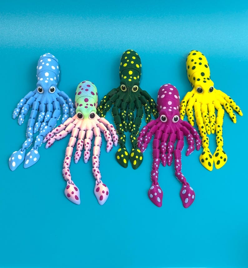 3D Printed Articulated Squid: Multi-color Fidget Desk Pet - Etsy