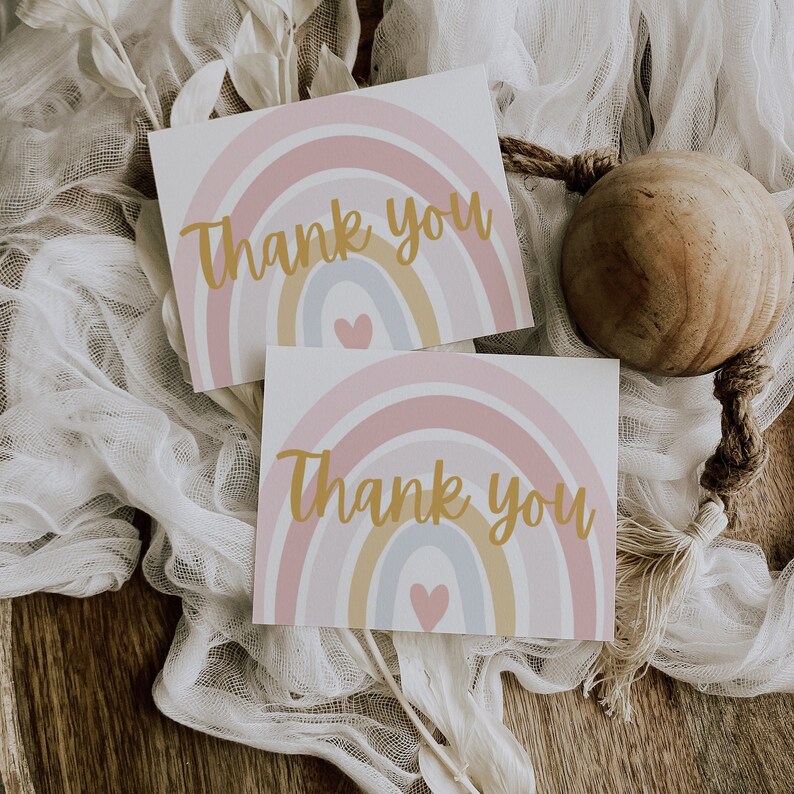 Boho Rainbow First Birthday Thank You Card Template (5x3.5, 5x7 Inch ...