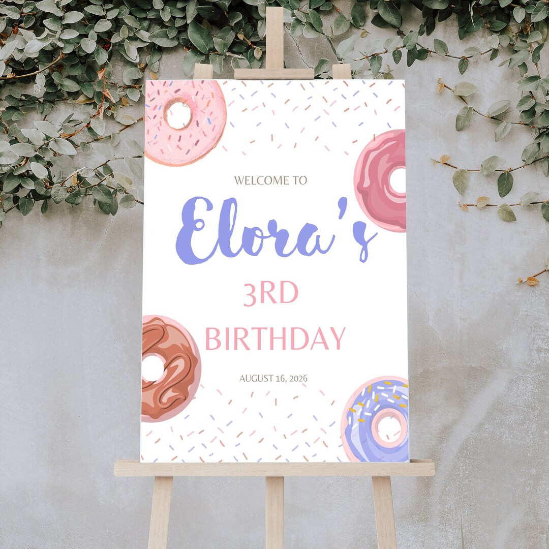 Donut Birthday Welcome Sign Template, Donut Theme Birthday Welcome ...