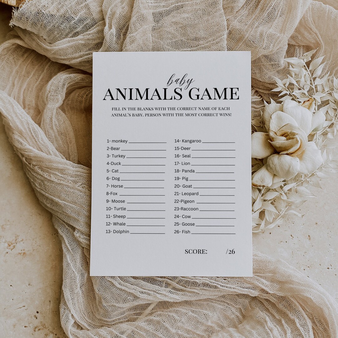 Baby Animal Baby Shower Game, Name the Baby Game, Minimalist Baby ...