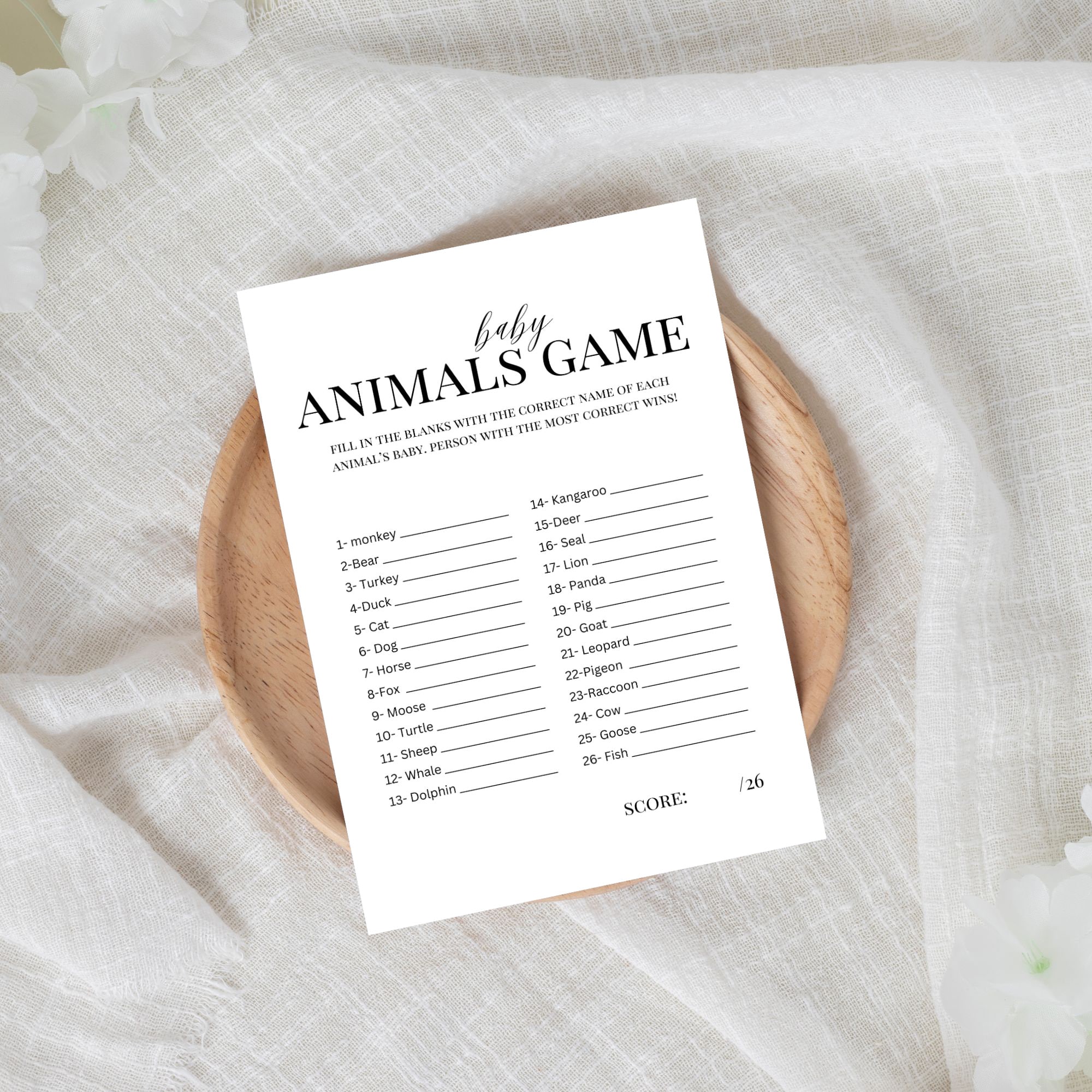 Baby Animal Baby Shower Game, Name the Baby Game, Minimalist Baby ...