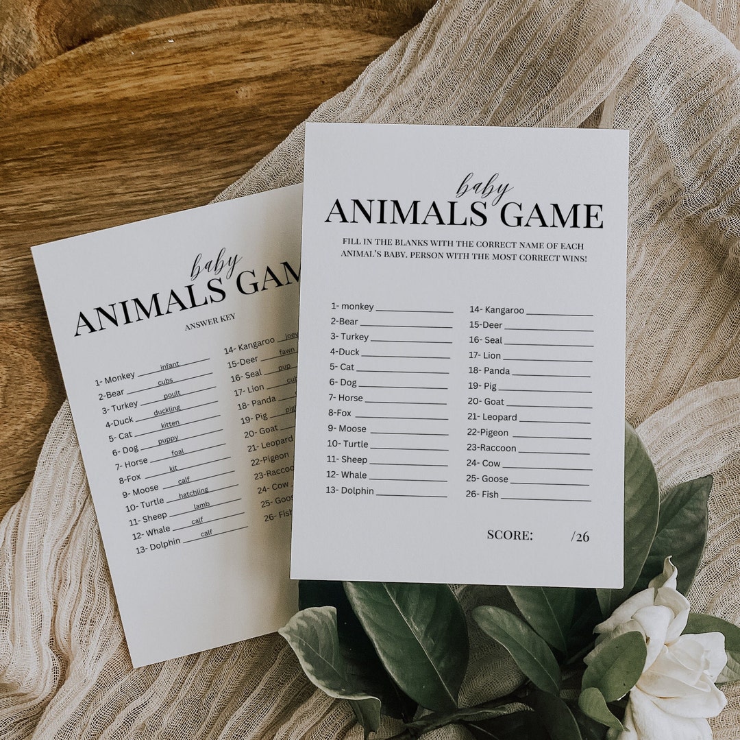 Baby Animal Baby Shower Game, Name the Baby Game, Minimalist Baby ...