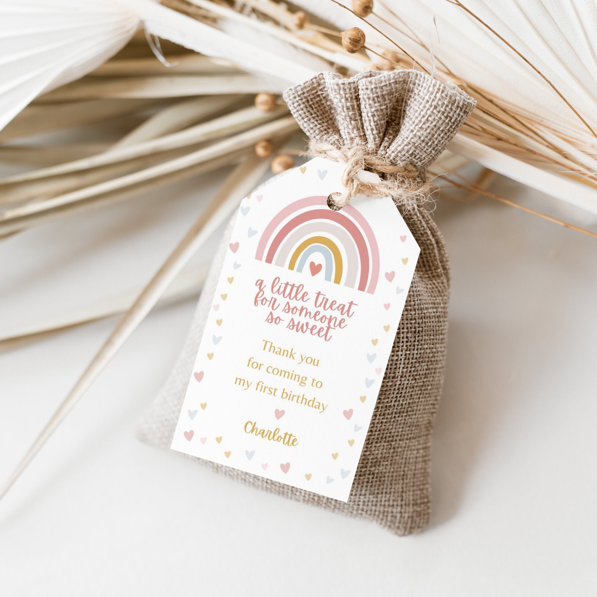 Boho Rainbow First Birthday Favor Tag Template (digital Download) - Etsy