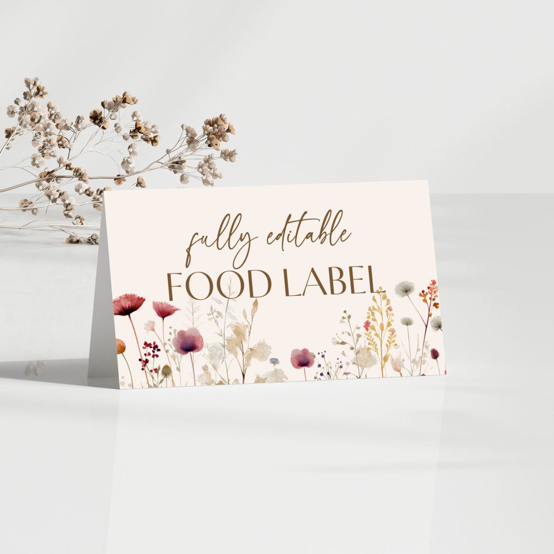 Wildflower Food Label Cards: Editable Floral Shower Template (PDF) - Etsy