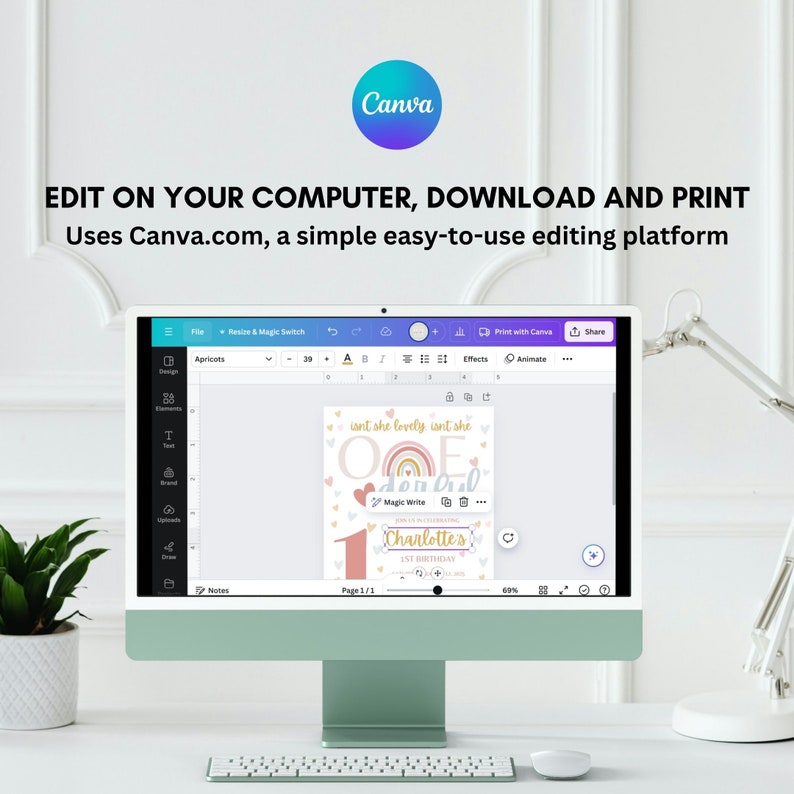 Boho Rainbow First Birthday Thank You Card Template (5x3.5, 5x7 Inch ...