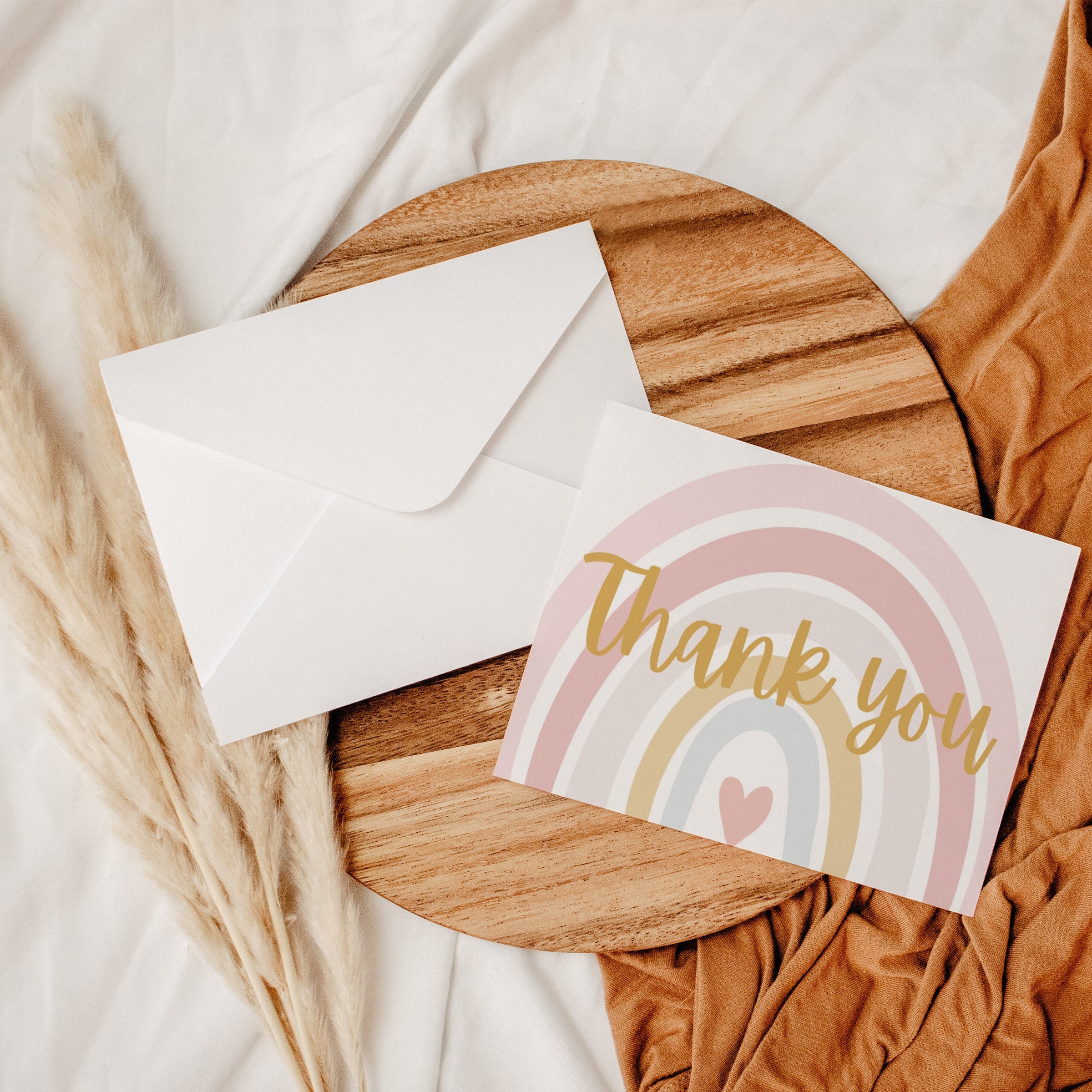 Boho Rainbow First Birthday Thank You Card Template (5x3.5, 5x7 Inch ...