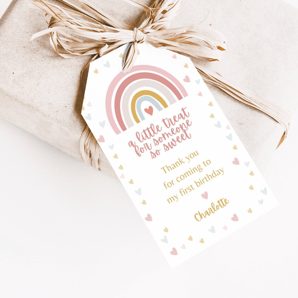 Boho Rainbow First Birthday Favor Tag Template (digital Download) - Etsy