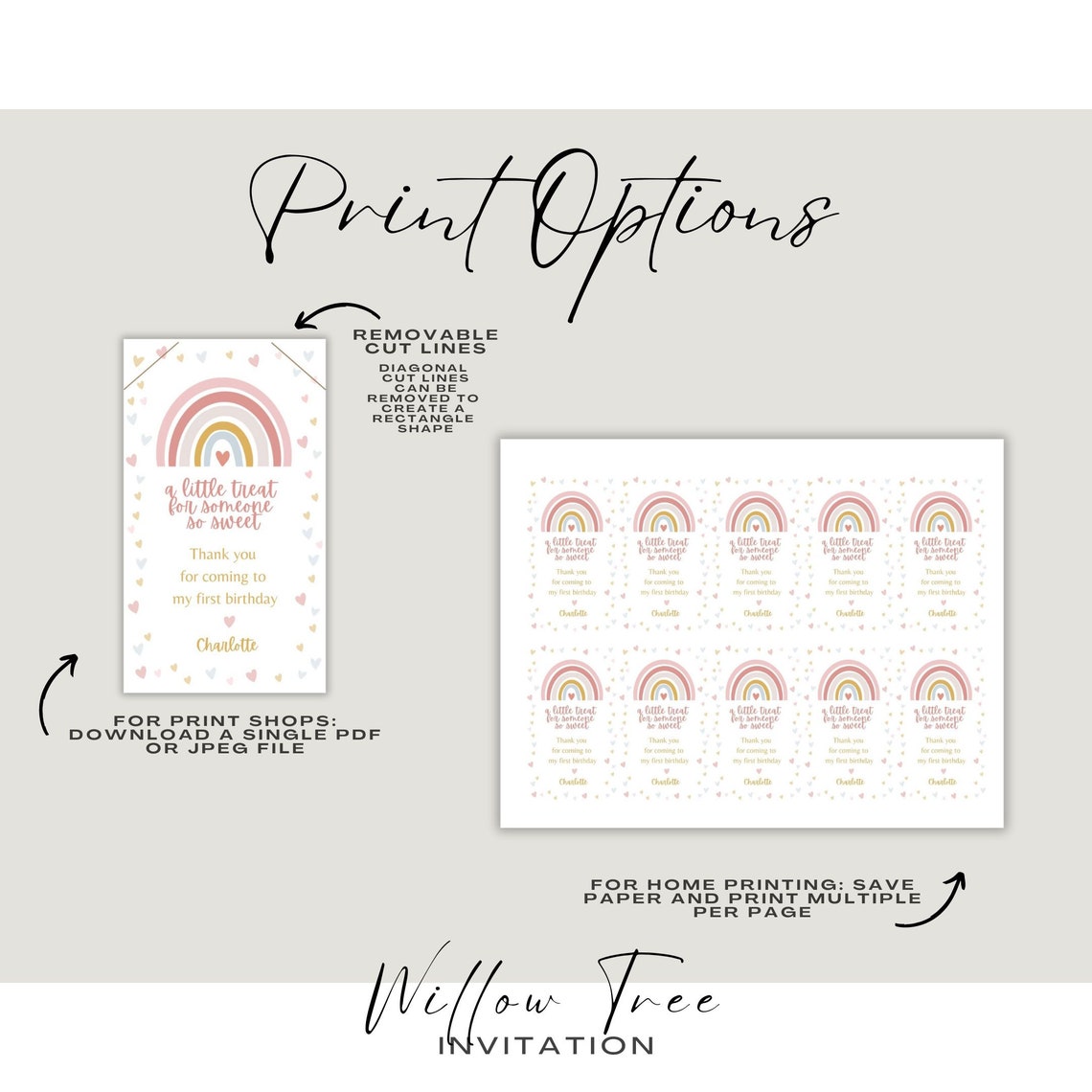 Boho Rainbow First Birthday Favor Tag Template (digital Download) - Etsy