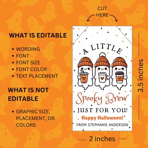 Halloween Coffee Teacher Tag Editable Printable Template, Spooky Brew ...