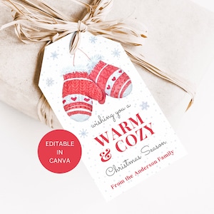 Warm and Cozy Christmas Tag Printable, Mittens Holiday Gift Label for ...