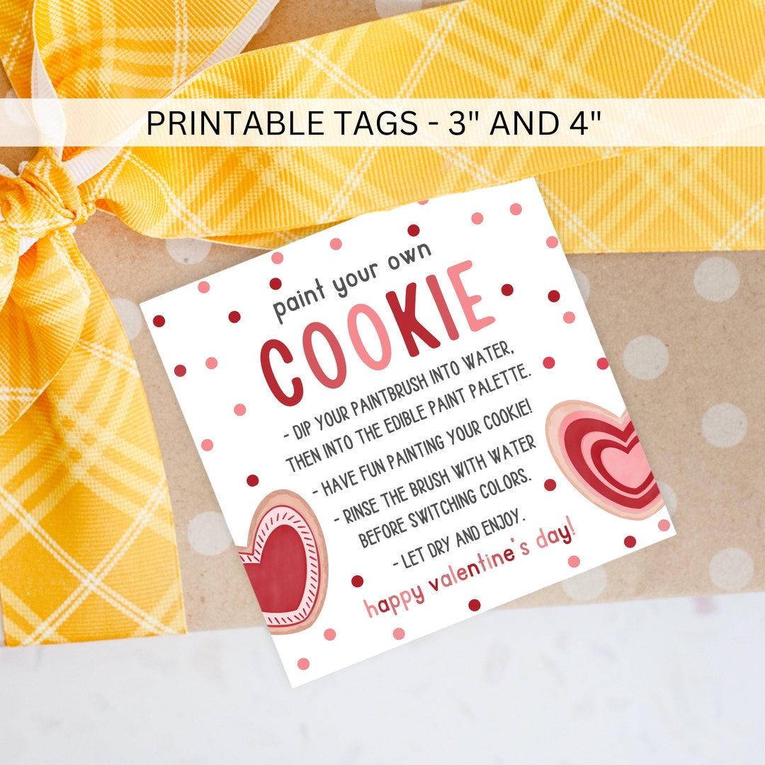 Valentine's Day PYO Cookie Tag Printable Label, Kids Valentine Paint ...