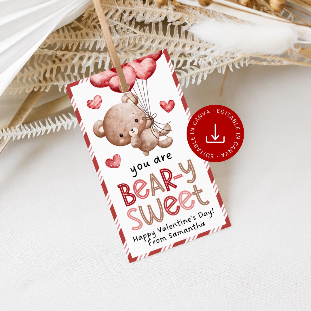 Teddy Bear Valentine's Day Tag Editable: Kindergarten Preschool Daycare ...