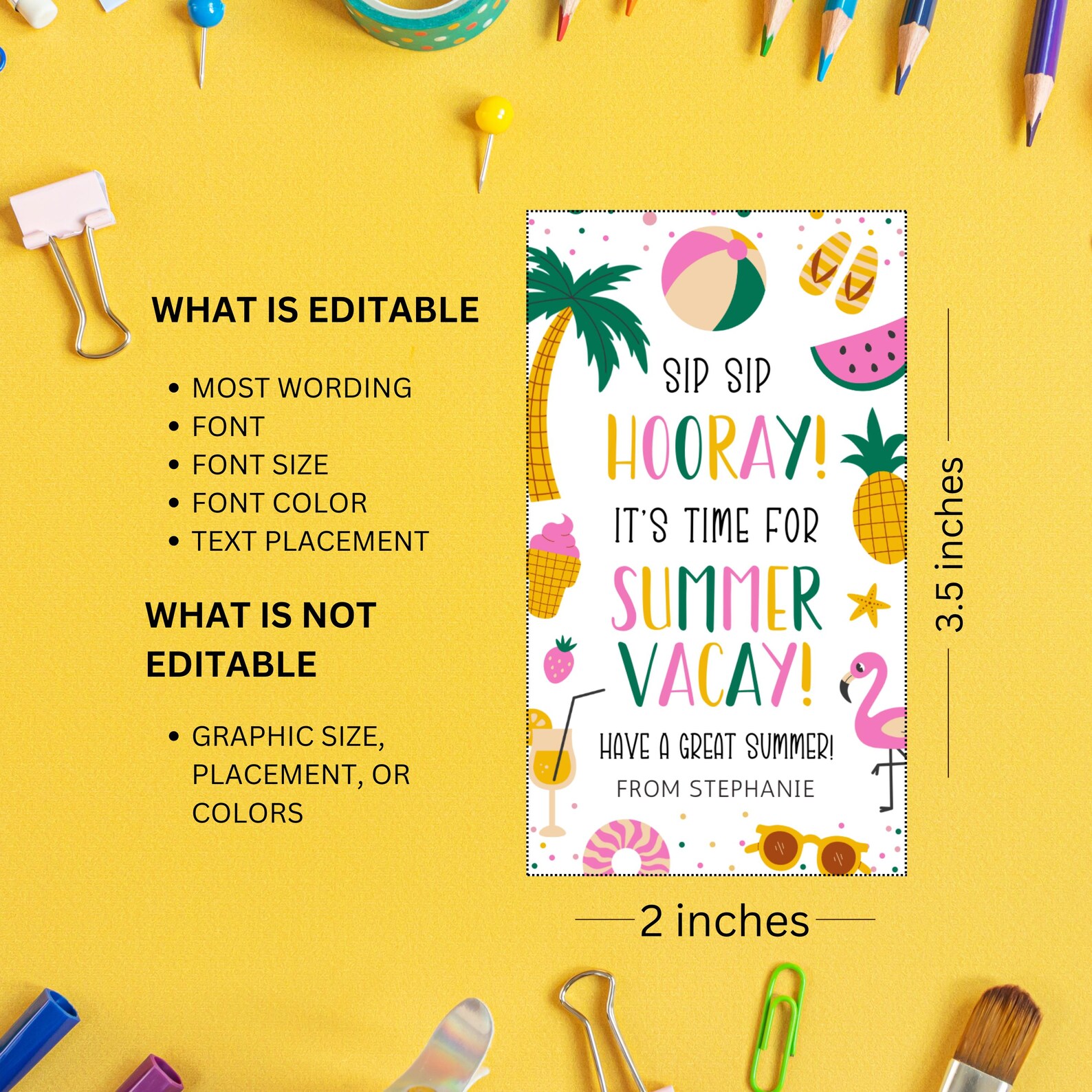Sip Sip Hooray It's Summer Vacay Teacher Appreciation Tag, End of ...