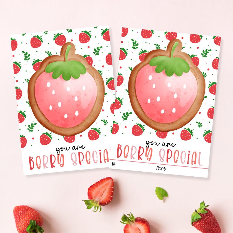 Berry Special Valentines Cookie Card Printable, Sweet Strawberry Happy ...