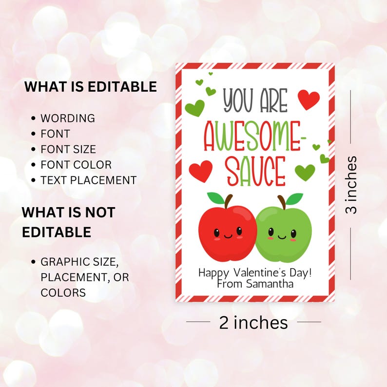 Applesauce Tag Valentine Printable: Happy Valentine's Day Classroom ...