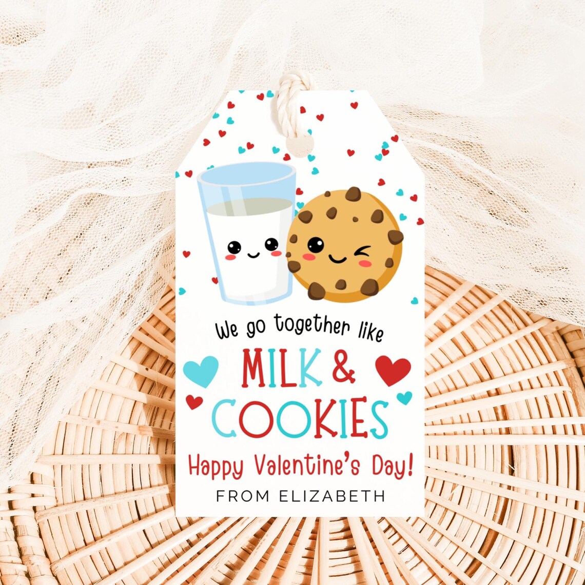 Milk and Cookies Valentine's Day Tag Editable: We Go Together Like Boy ...