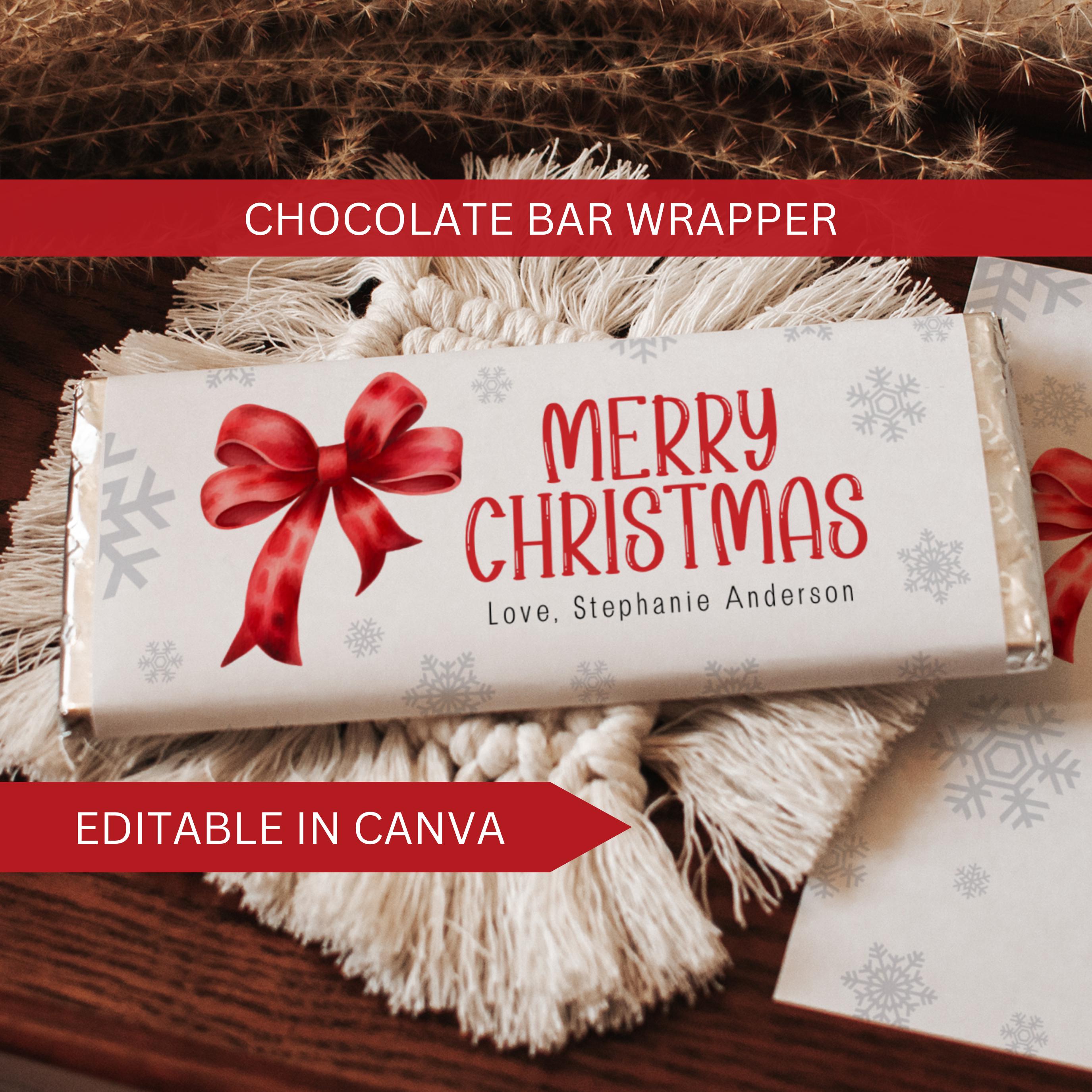 Printable Christmas Chocolate Bar Wrapper: Editable Holiday Candy Party ...