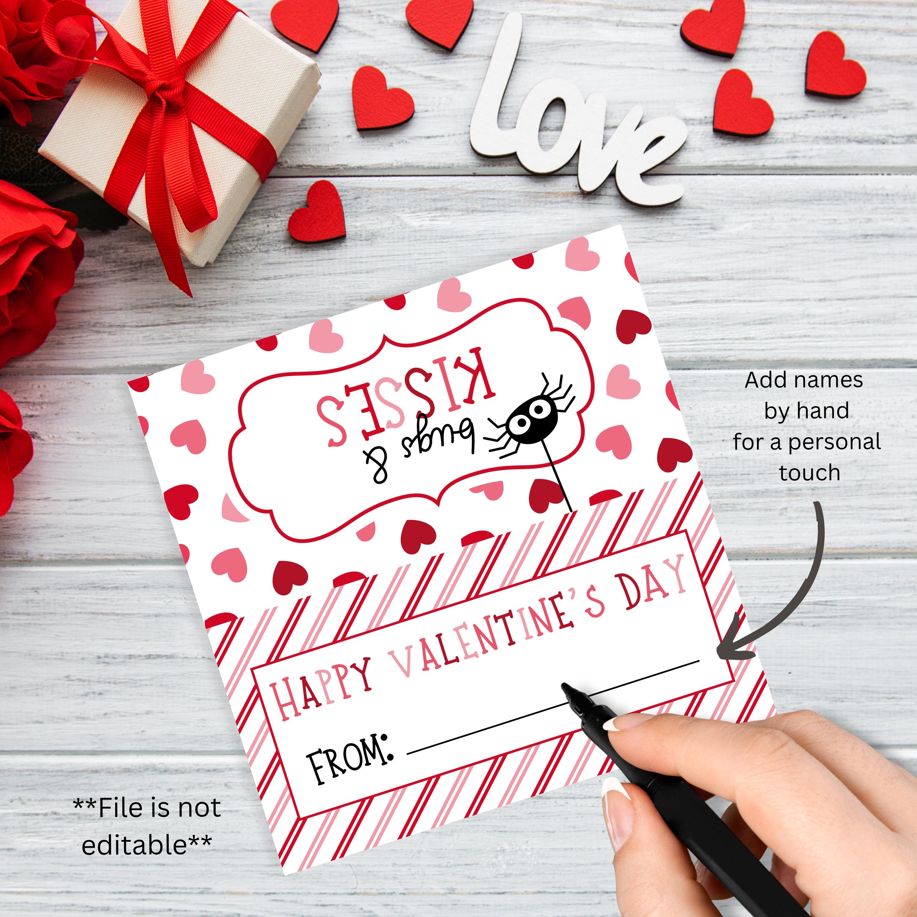 Bugs and Kisses Valentine Bag Topper Printable, Valentine's Day Bugs ...